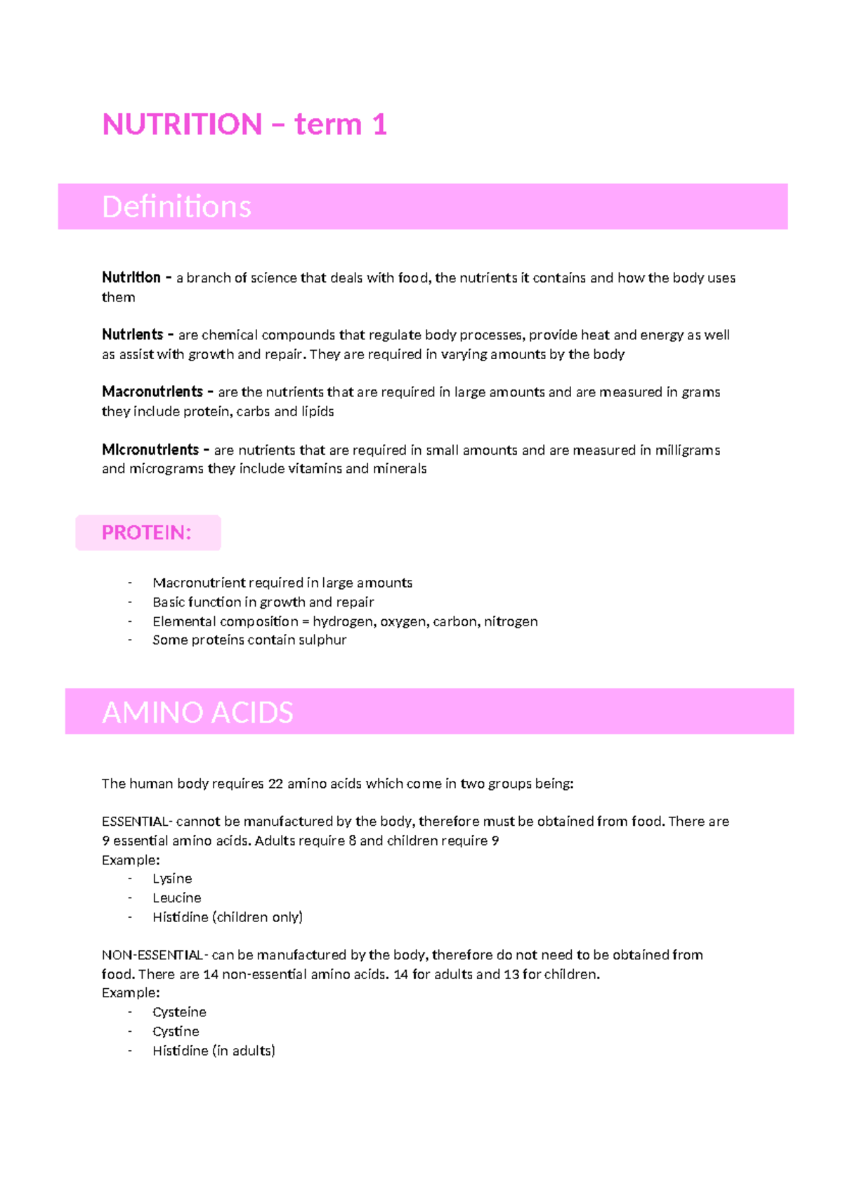 Food tech nutrition - NUTRITION – term 1 Definitions Nutrition – a ...