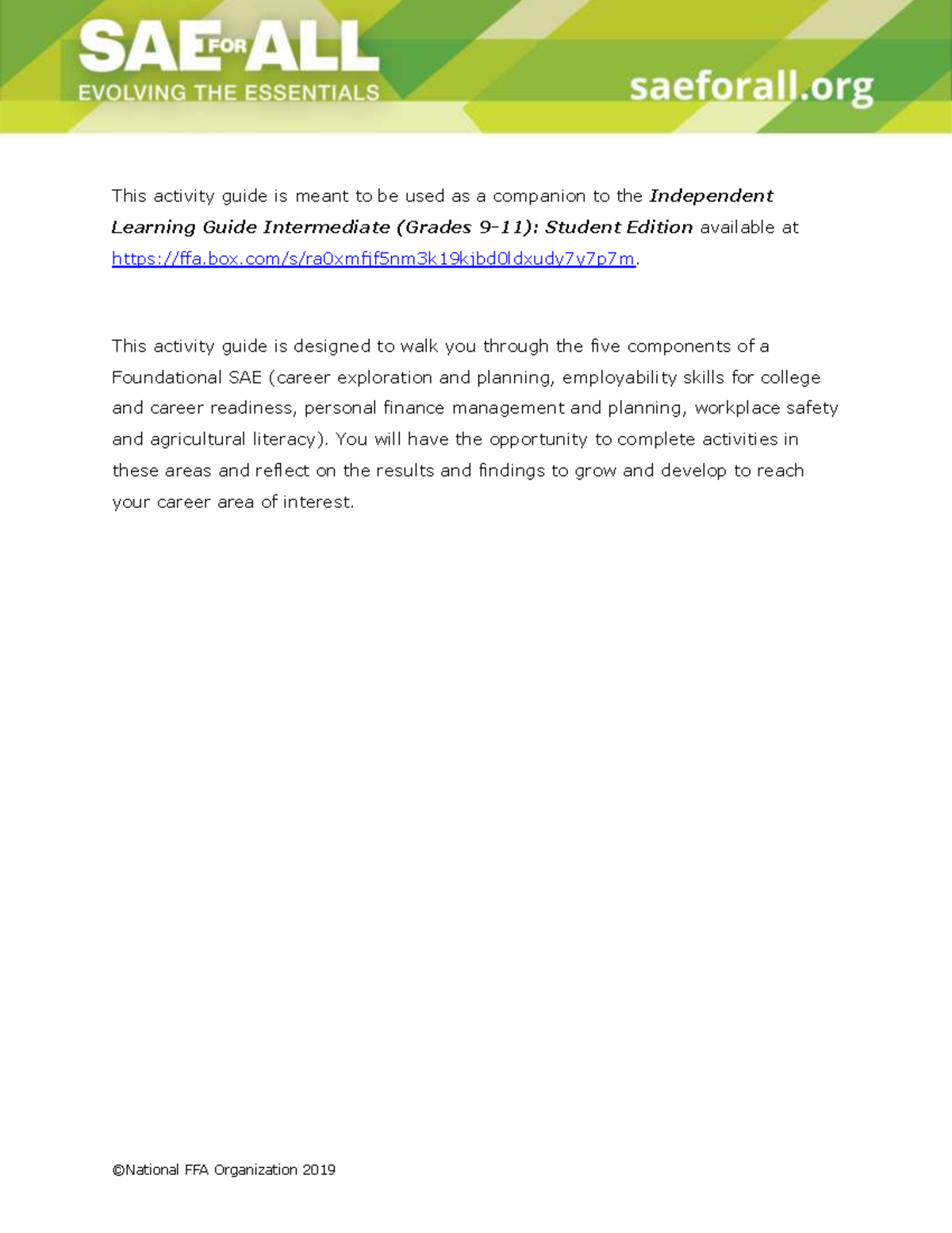 SAE for All Intermediate Activity Guide-Complete - This activity guide ...