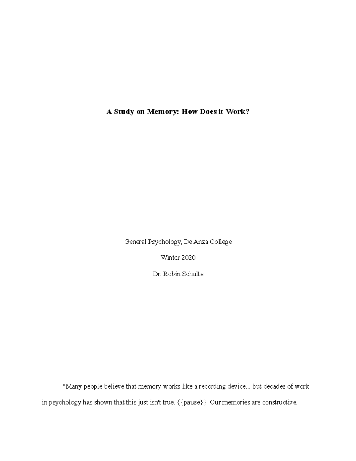 A Study on Memory: How Does it Work? - A Study on Memory: How Does it ...