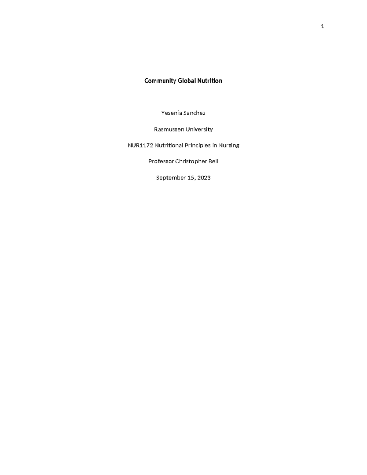 APA Paper Template 07262022 - 1 Community Global Nutrition Yesenia ...