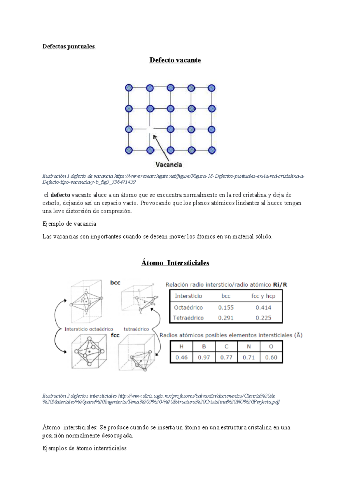 Defectos puntuales - apuntes - Defectos puntuales Defecto vacante ...