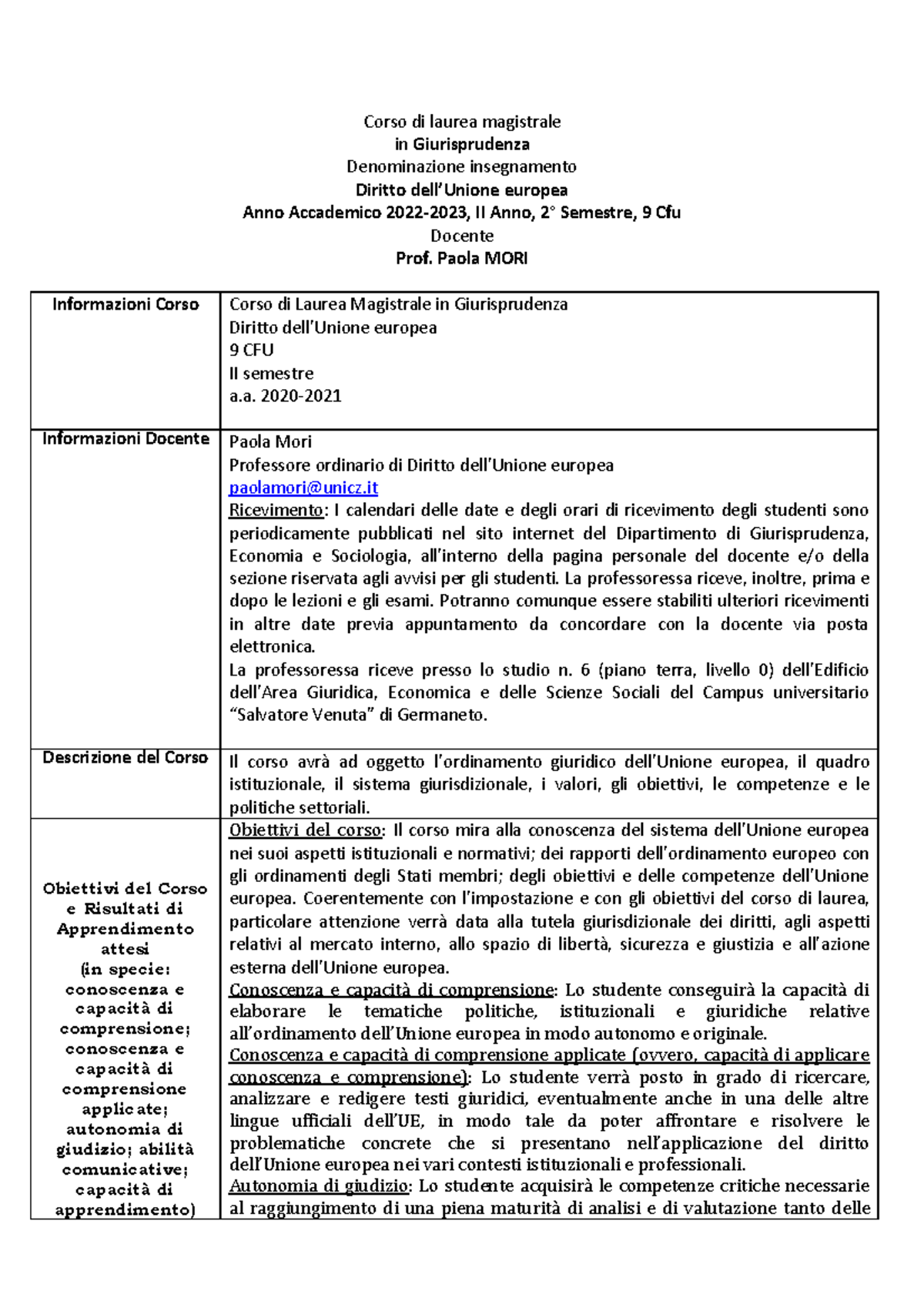 Syllabus LMG 2022 2023 PDF - Corso di laurea magistrale in ...