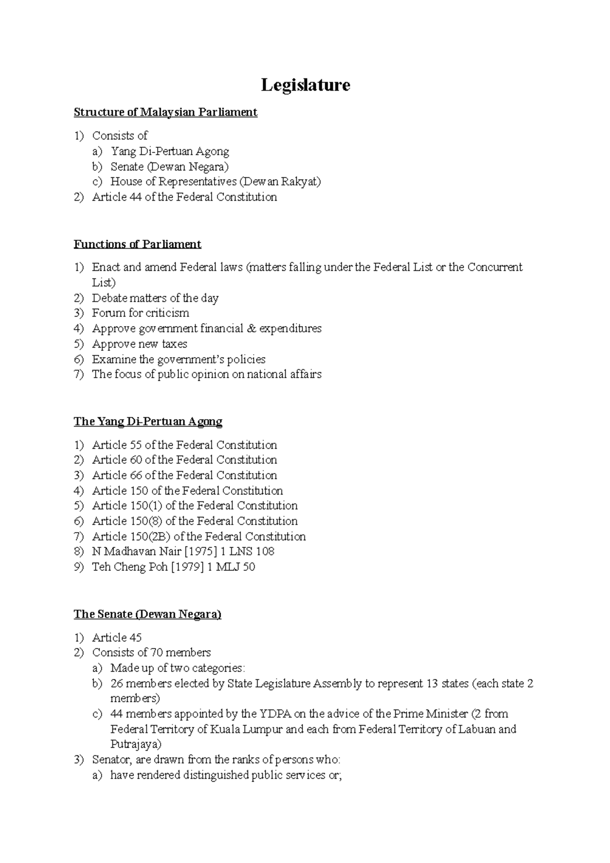 Three Branches Of Government - Legislature Structure of Malaysian ...