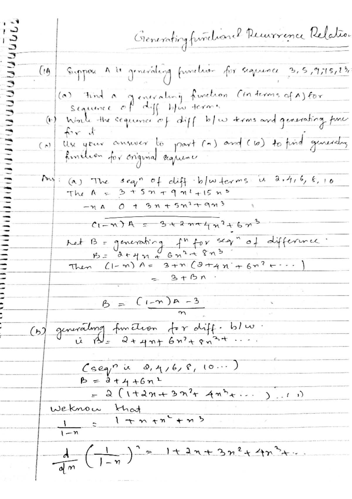 Notes - geneerating functions - Discrete Mathematics - Studocu