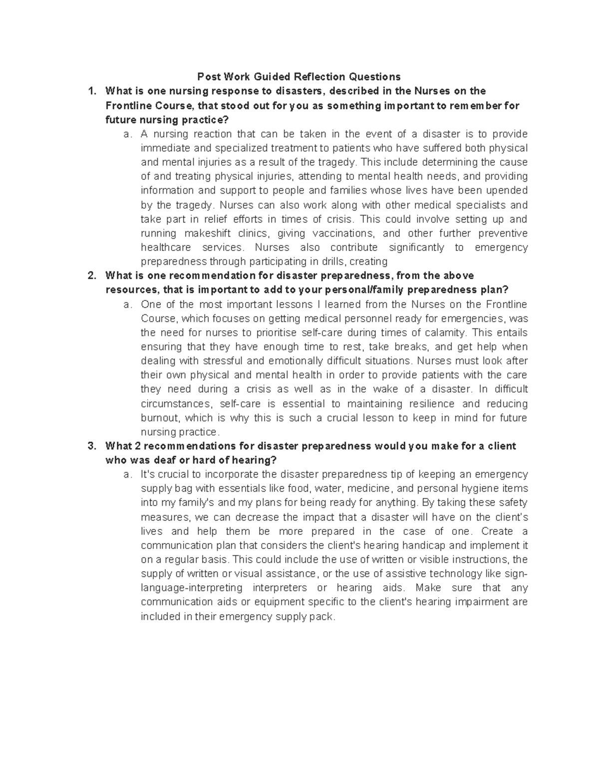 Submit Disaster Preparedness - Post Work Guided Reflection Questions ...