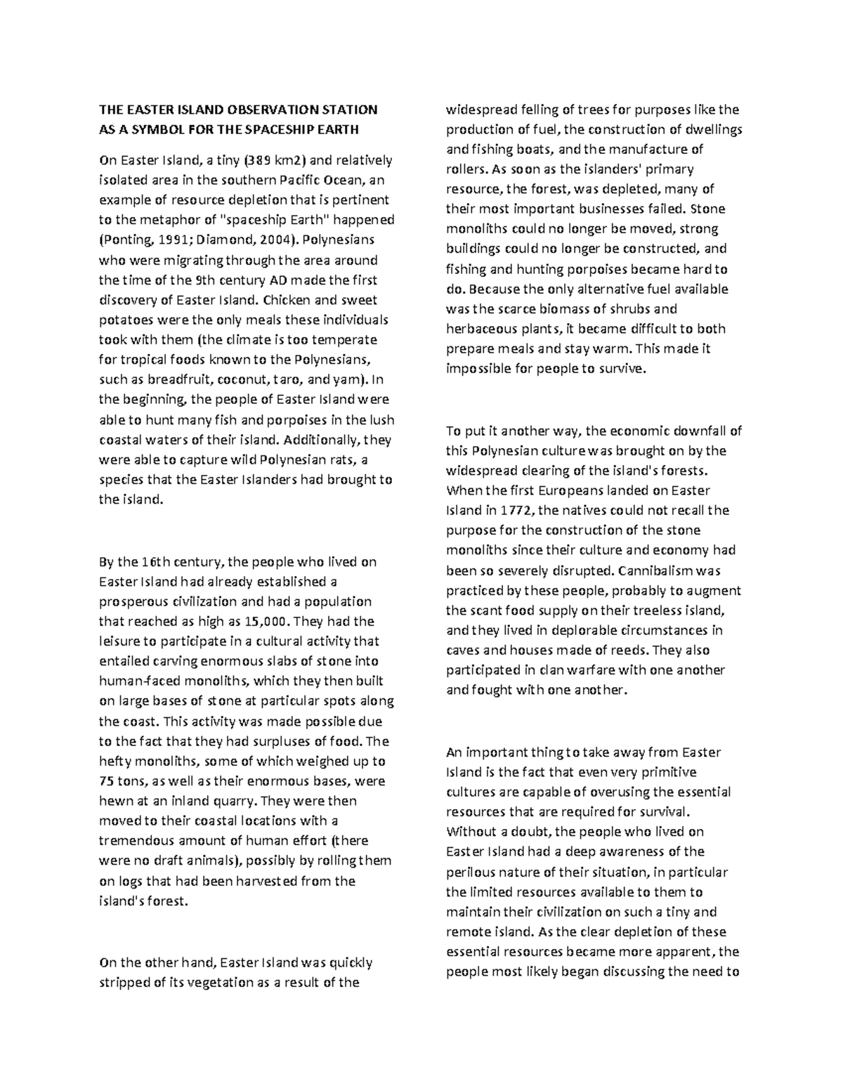 THE Easter Island Observation Station AS A Symbol FOR THE Spaceship ...