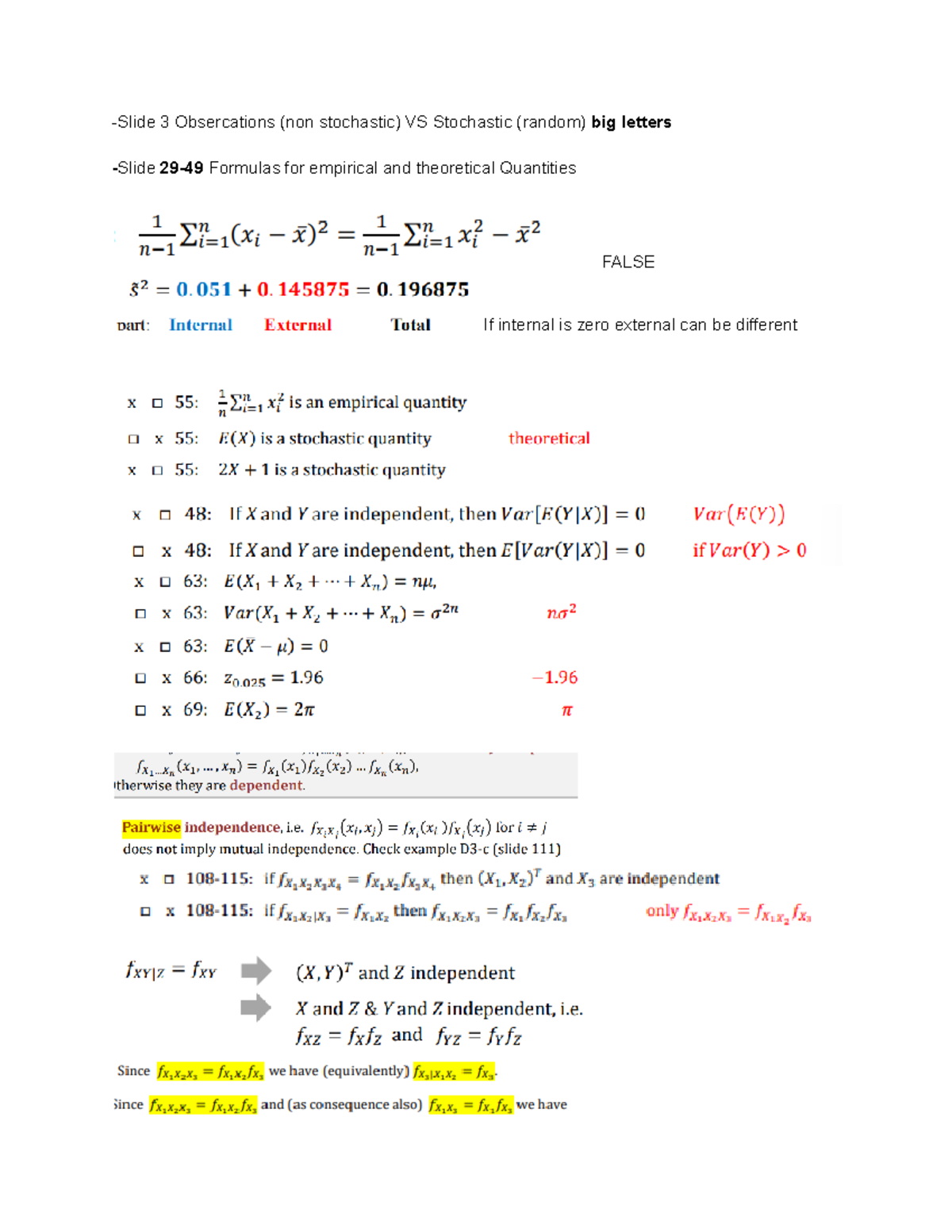 Econometrics Theory -Slide 3 Obsercations (non stochastic) VS Stochastic (random) big letters ...