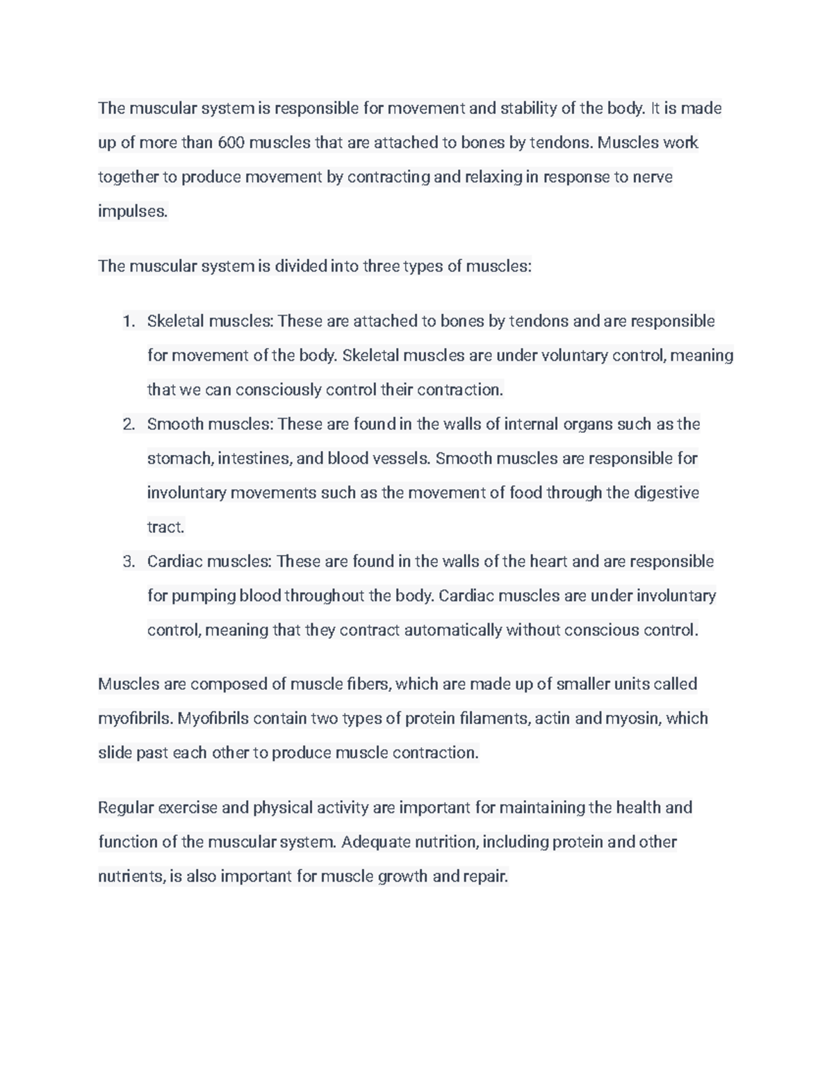 Muscular system notes - The muscular system is responsible for movement ...