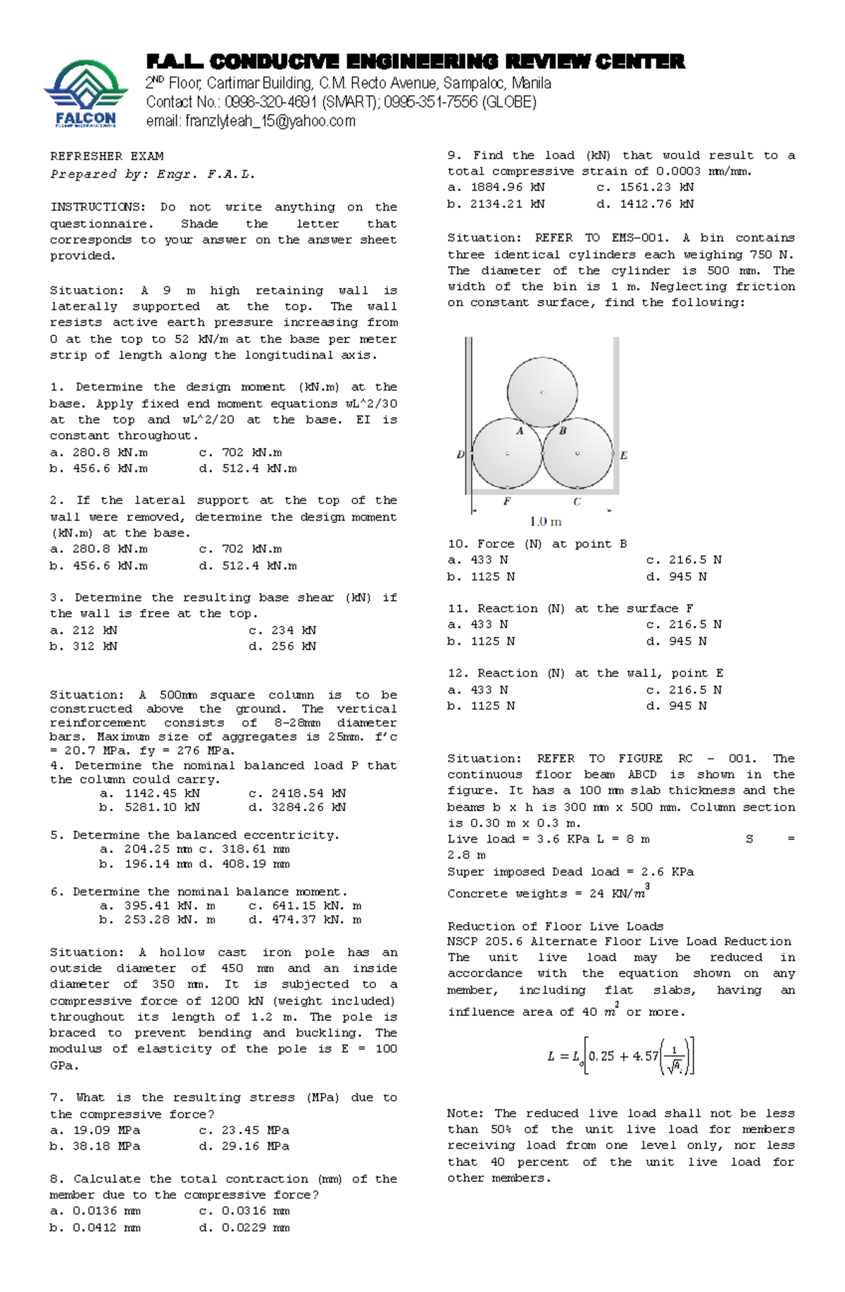 Baguio Refresher Exam - Refrersher Exam and Reviewer - F.A. CONDUCIVE ...