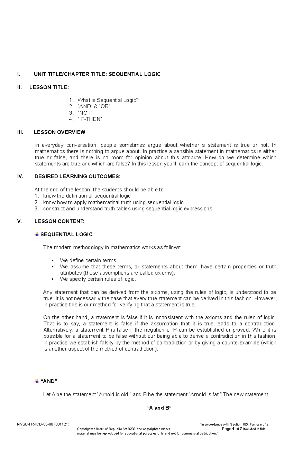 Instructional Module 4 - Sequential Logic - I. UNIT TITLE/CHAPTER TITLE: SEQUENTIAL LOGIC II ...