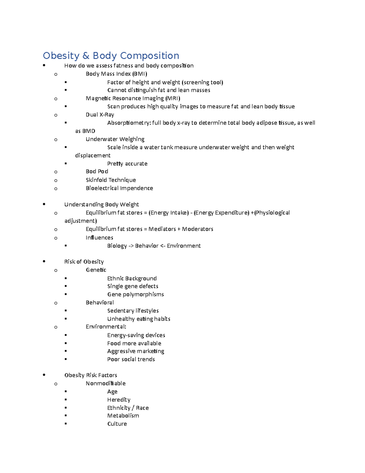Obesity - Lecture notes 10 - Obesity & Body Composition How do we ...