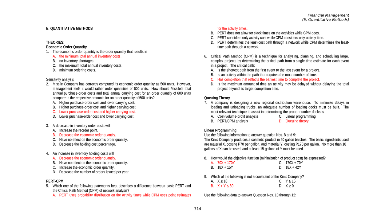Financial Management - Quantitative Methods - (E. Quantitative Methods) E. QUANTITATIVE METHODS ...