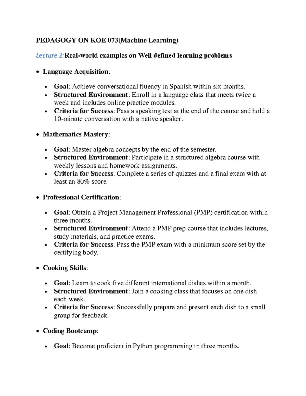 Pedagogy ON machine learning - PEDAGOGY ON KOE 073(Machine Learning ...