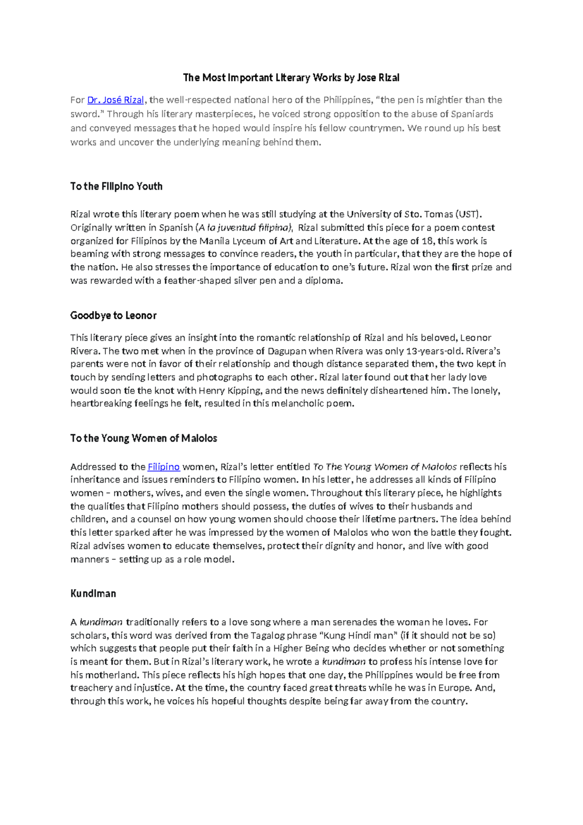 The Most Important Literary Works by Jose Rizal - José Rizal, the well ...