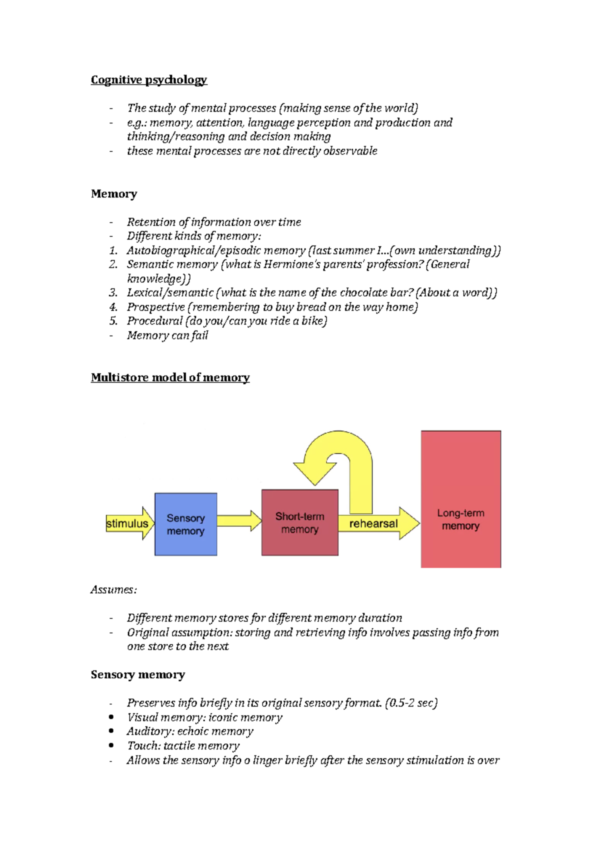 Cognitive psychology - NOTES - Cognitive psychology The study of mental ...