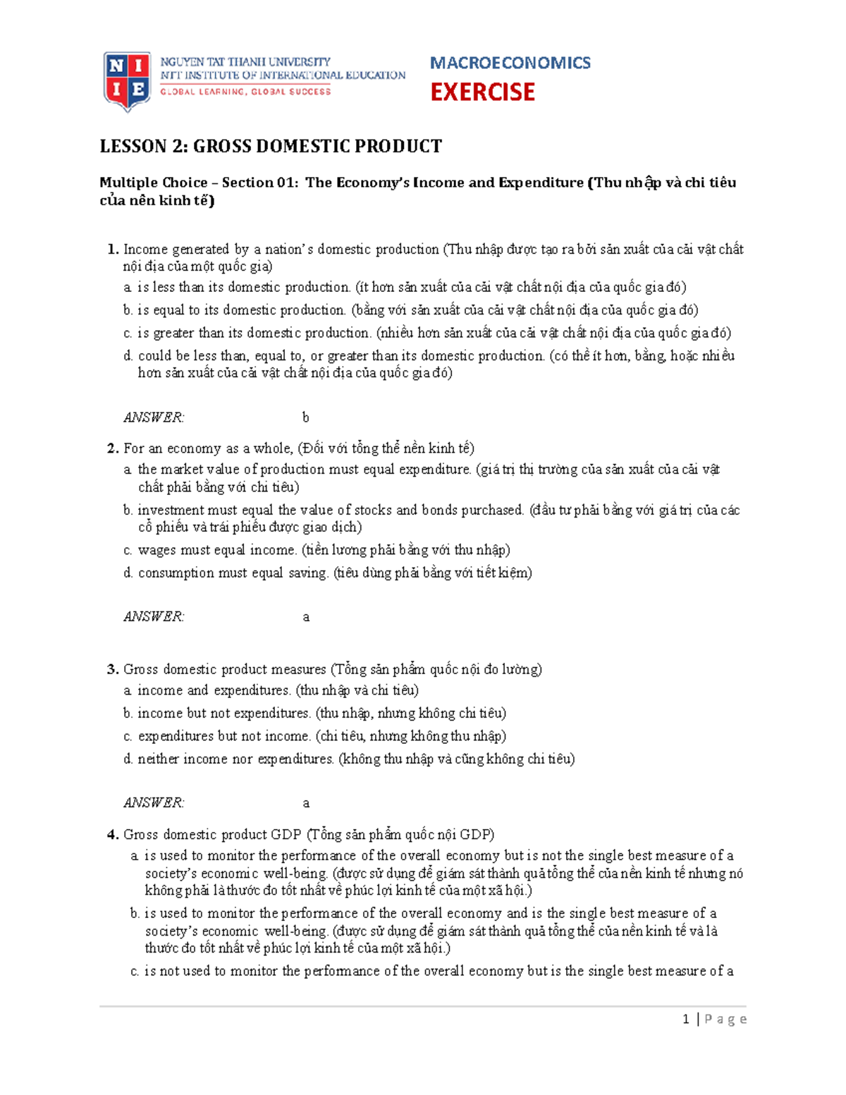 Exercise-L2- GDP - QA - Macroeconomics is a branch of economics that ...