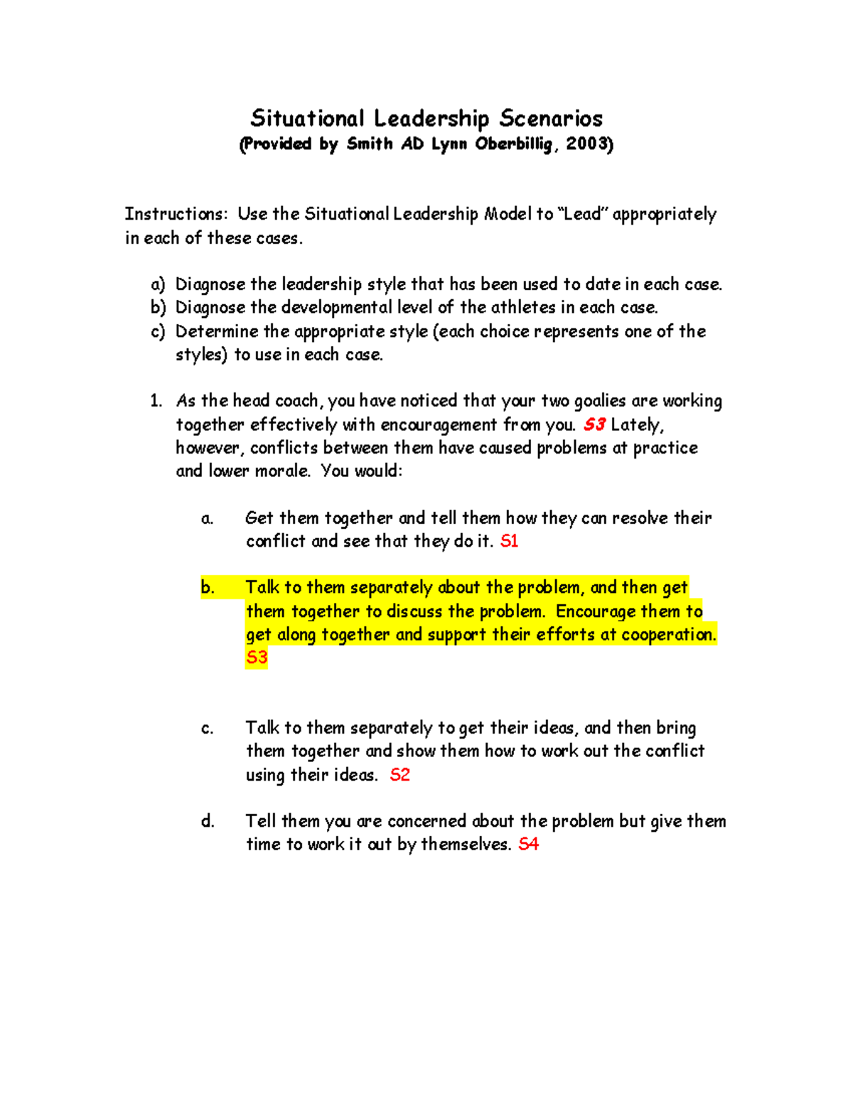 Situational leadership scenarios answers - Situational Leadership ...