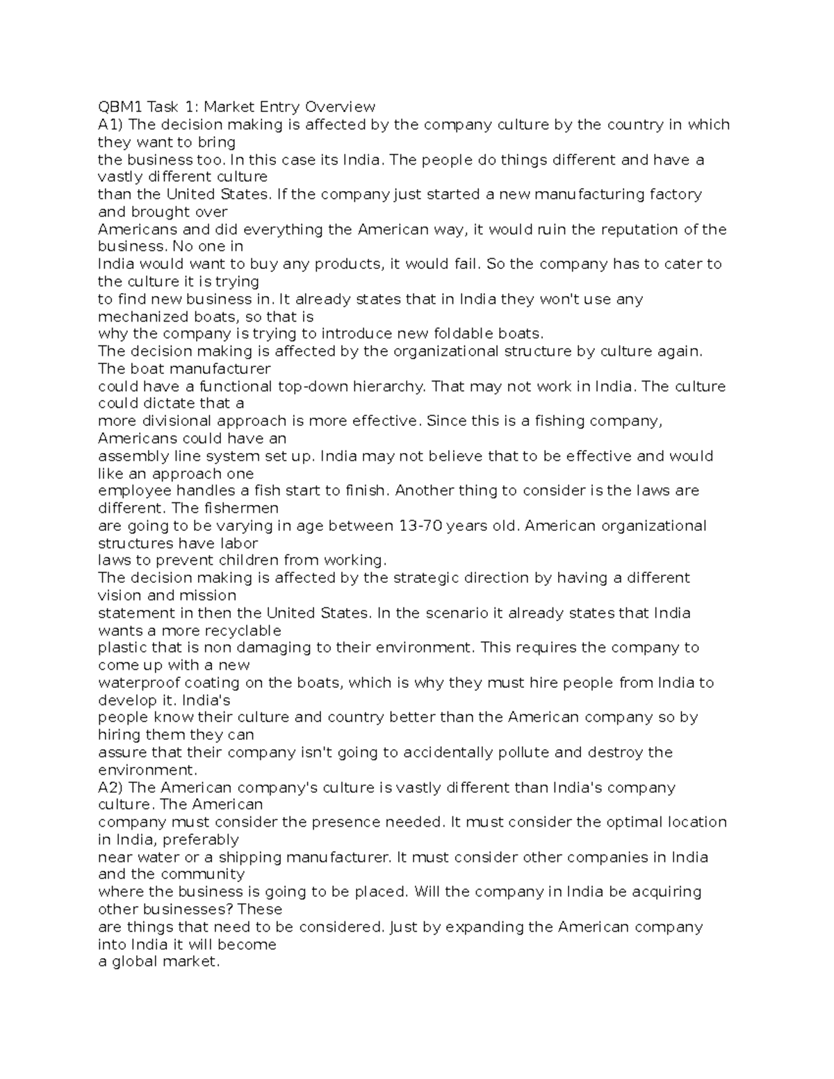 QBM1 Task1 - Task 1 - QHT1 - WGU - Studocu