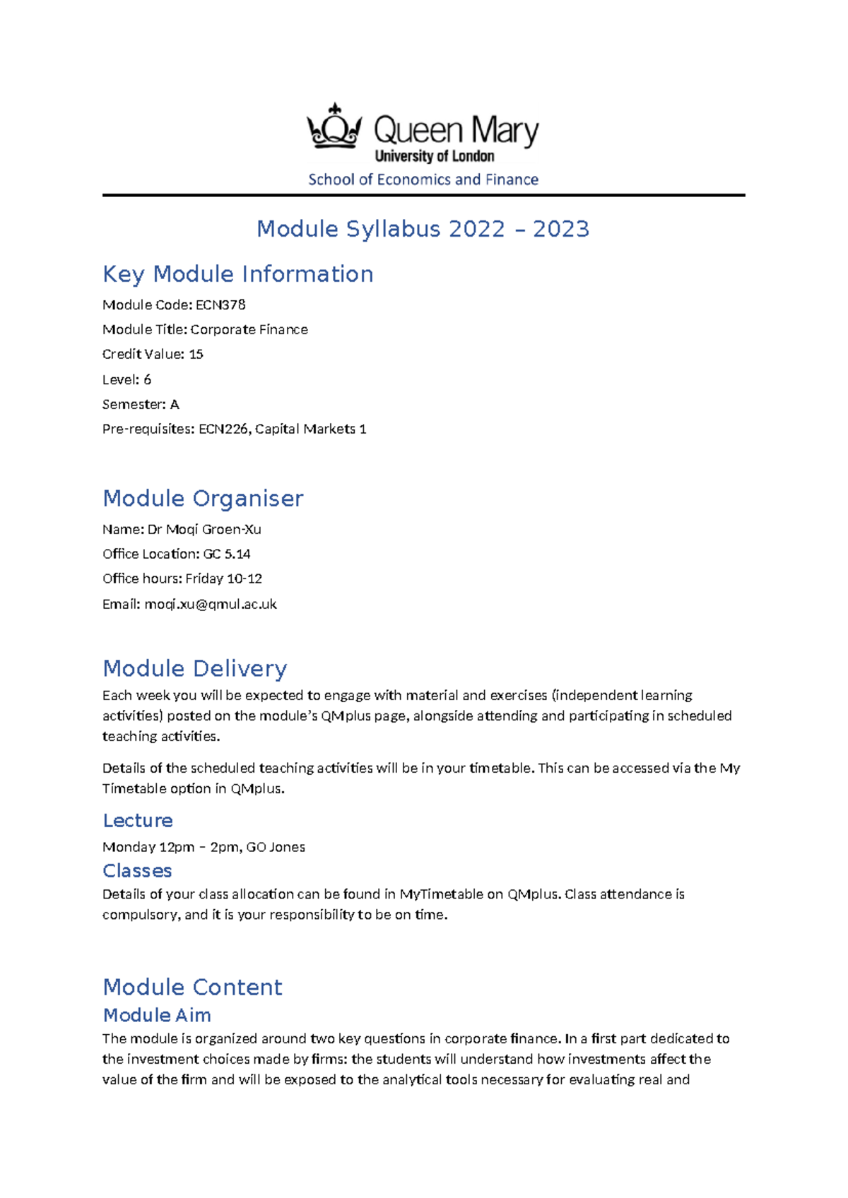 ECN378 - Module summary - Module Syllabus 2022 – 2023 Key Module ...