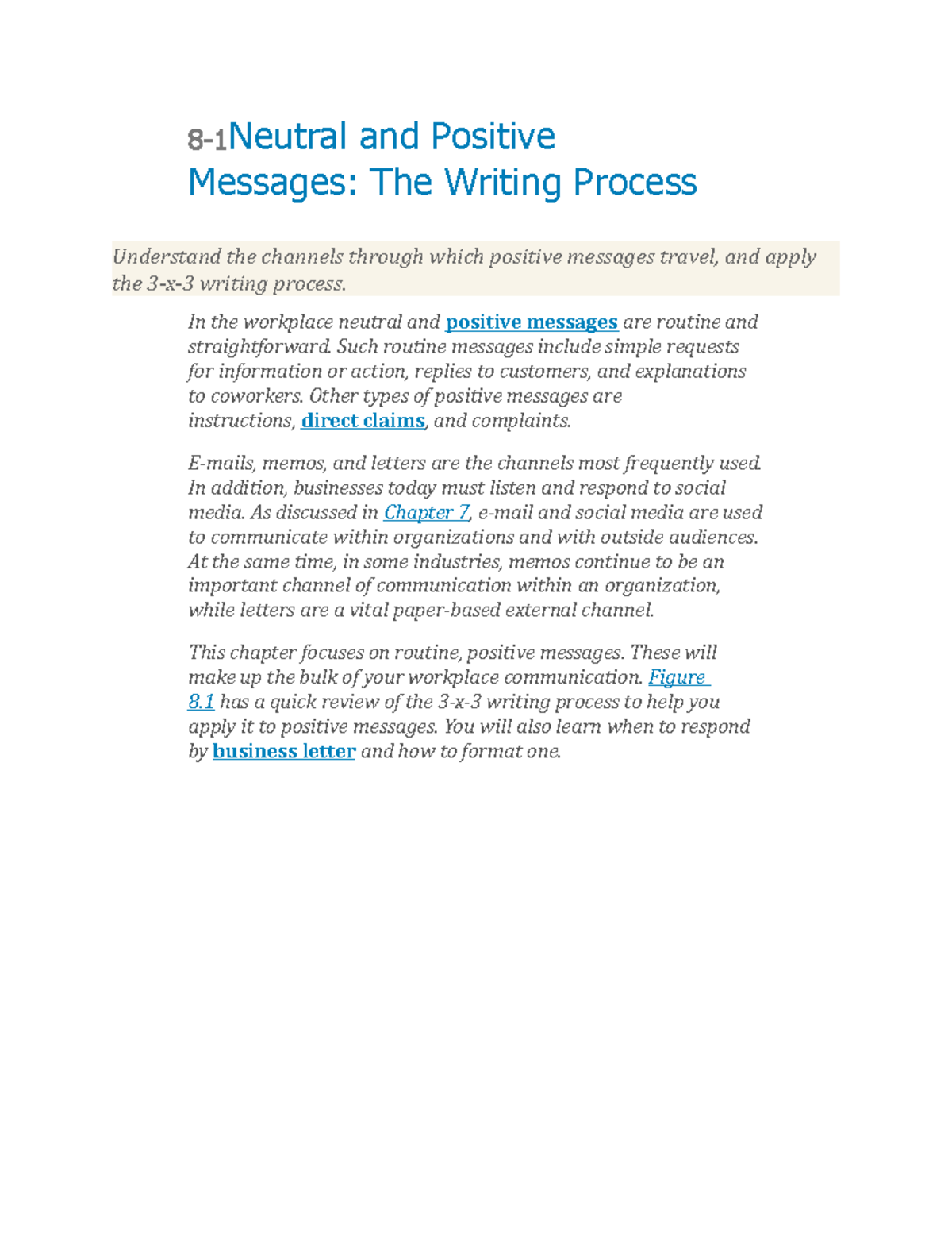 Comm205-ch8 - Comm205-ch8 summary - 8 - 1 Neutral and Positive Messages ...