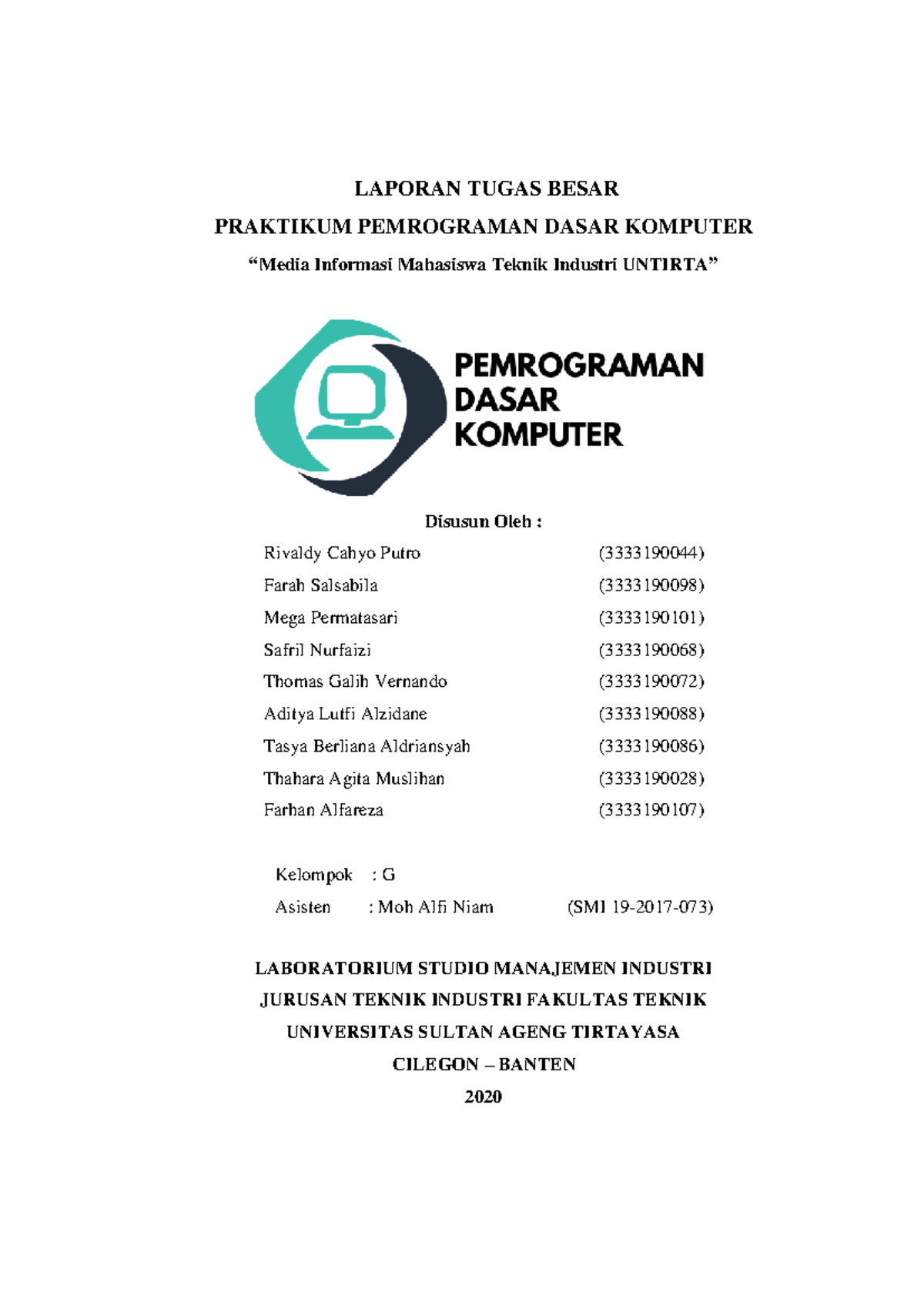 Pemrograman Komputer Teknik Industri - LAPORAN TUGAS BESAR PRAKTIKUM ...