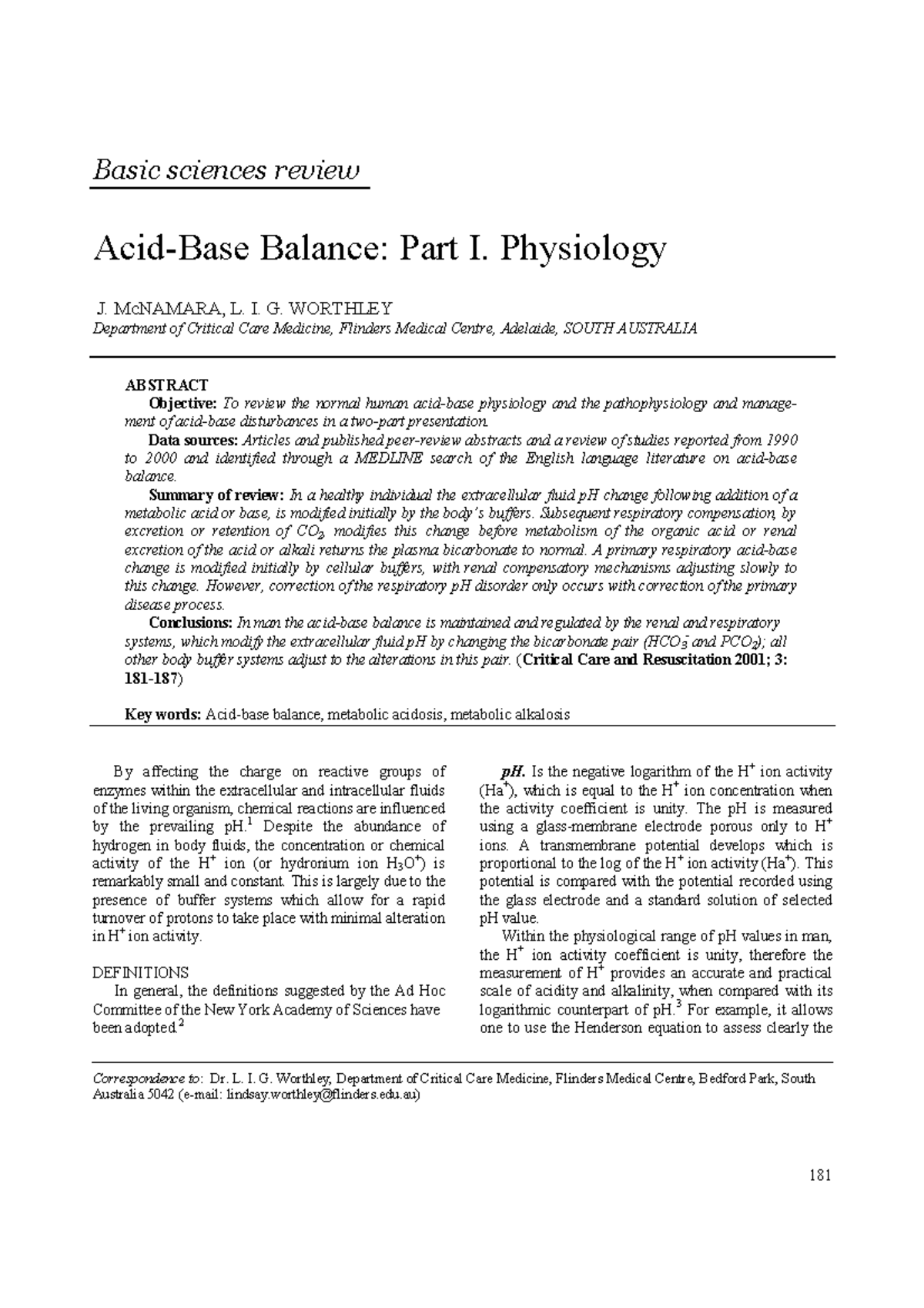 181 187 Acid Base Balance - Basic sciences review Acid-Base Balance ...