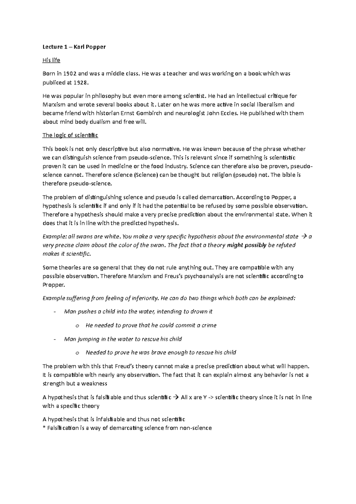 Lecture 1 – Karl Popper - Lecture 1 – Karl Popper His life Born in 1902 ...