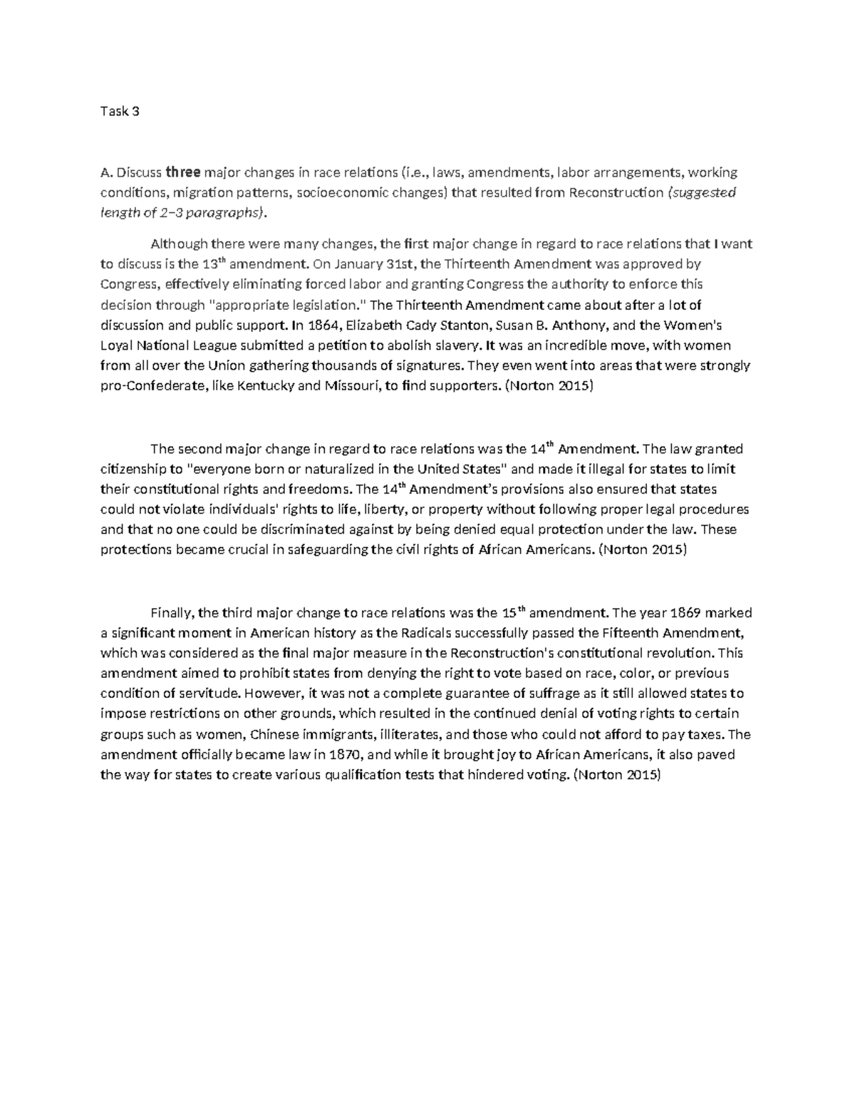 Document 2 - task2 - Task 3 A. Discuss three major changes in race ...