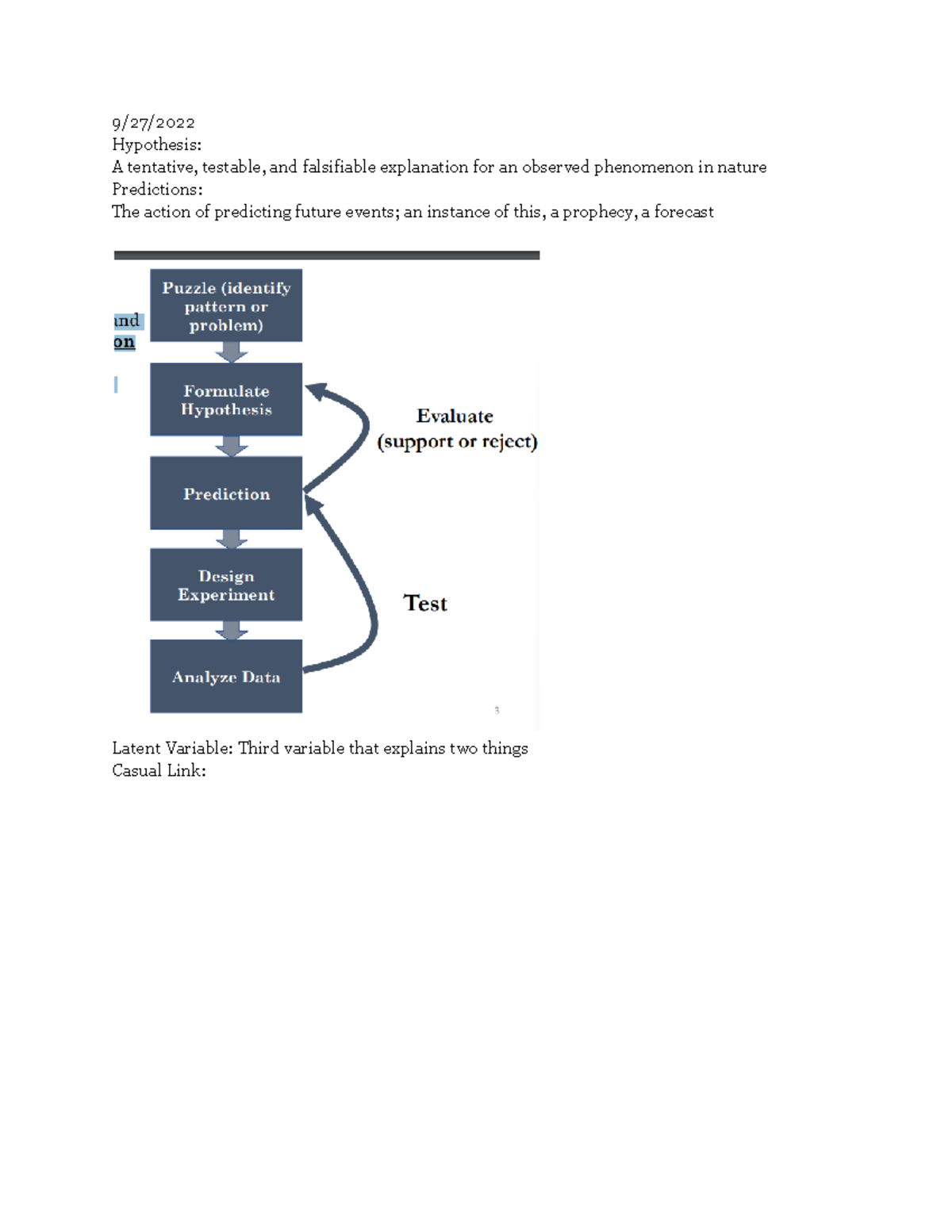 ESP 001 Notes Lecture set 1 - 9/27/ Hypothesis: A tentative, testable ...