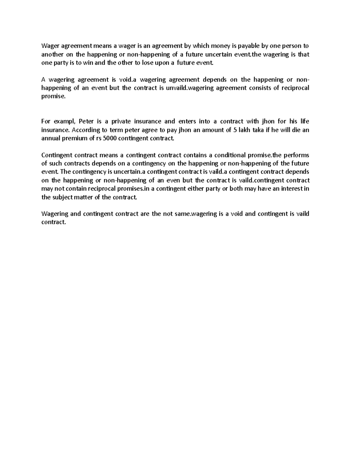 Difference between contingent contract and wagering agreements ...