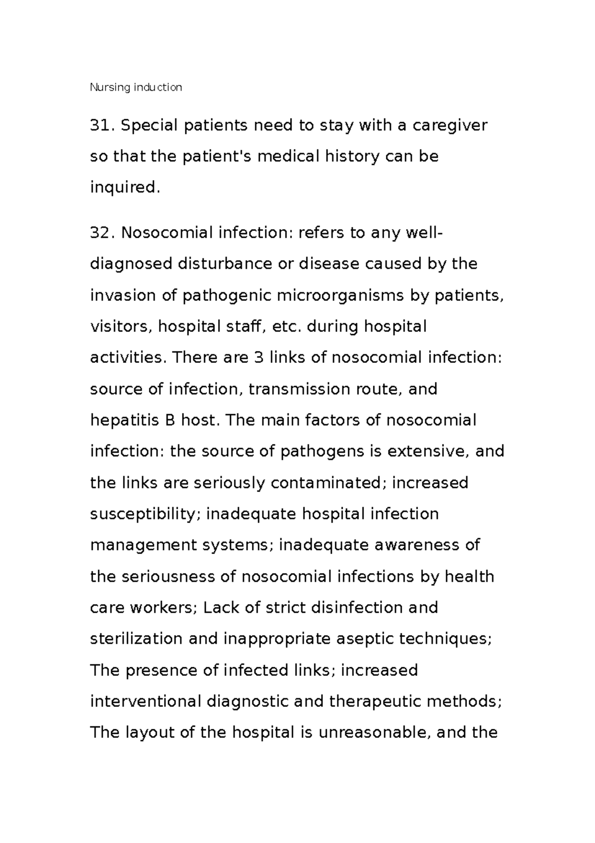Nursing induction - Tasks to be completed - Nursing induction Special ...