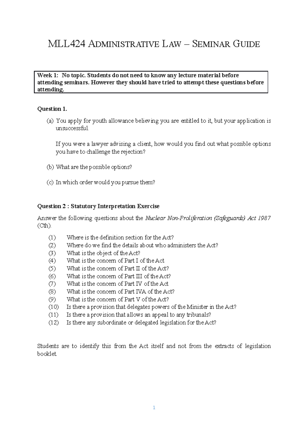 Seminar Guide T1 2022 MLL424 Final - MLL424 ADMINISTRATIVE LAW ...