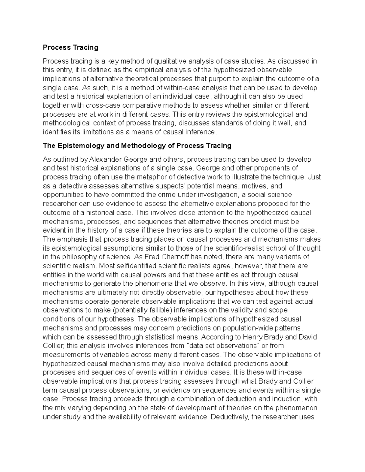 Process Tracing - Process Tracing Process tracing is a key method of qualitative analysis of ...