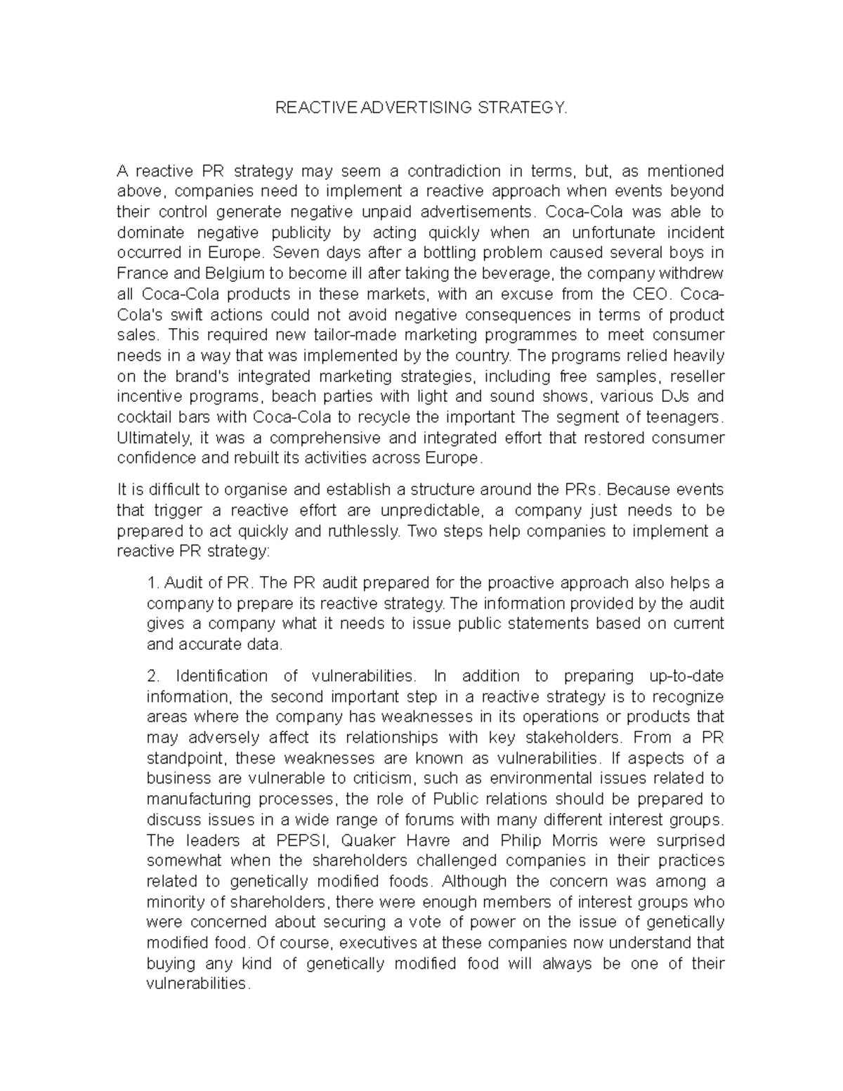 Reactive Advertising Strategy - REACTIVE ADVERTISING STRATEGY. A ...