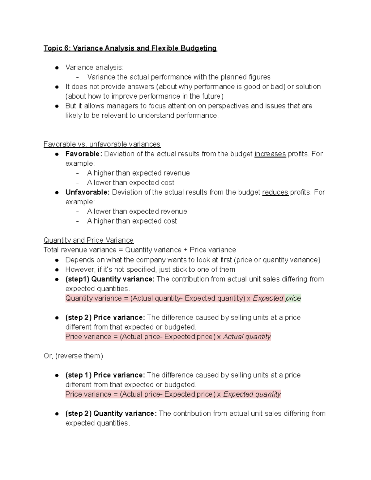 IMA Topic 6 - Lecture Notes and case study material. Teacher: Ruidi ...