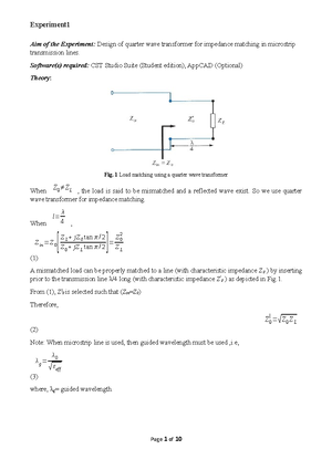 Manual Exp2 - Microwave Antenna Lab - Aim of the Experiment: To design a wire dipole antenna and ...
