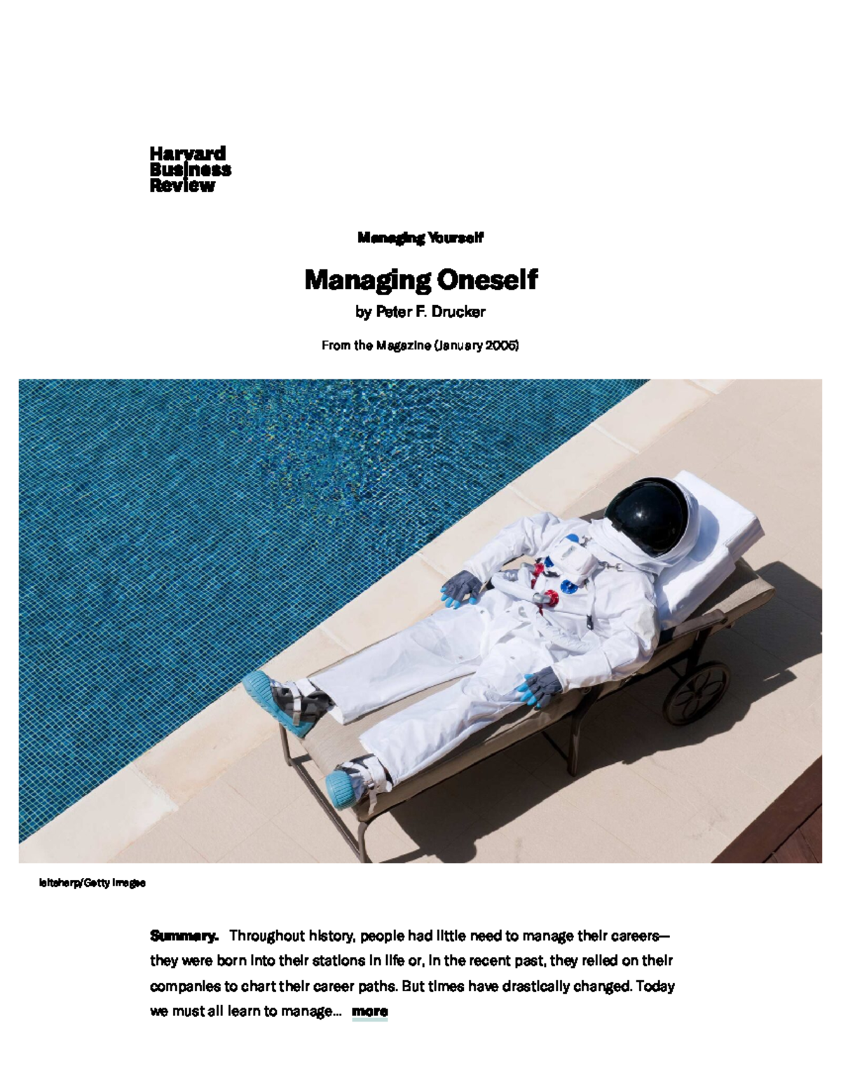 Managing Oneself - Article - Summary. Managing Yourself Managing ...