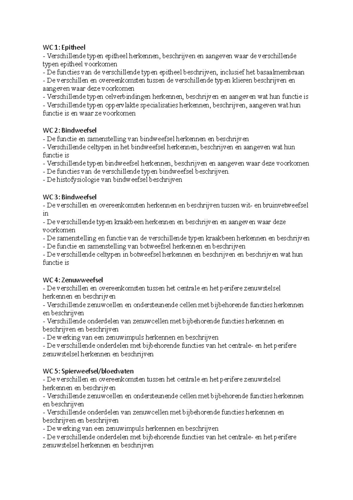 Leeruitkomsten BLT - WC 1: Epitheel Verschillende typen epitheel ...