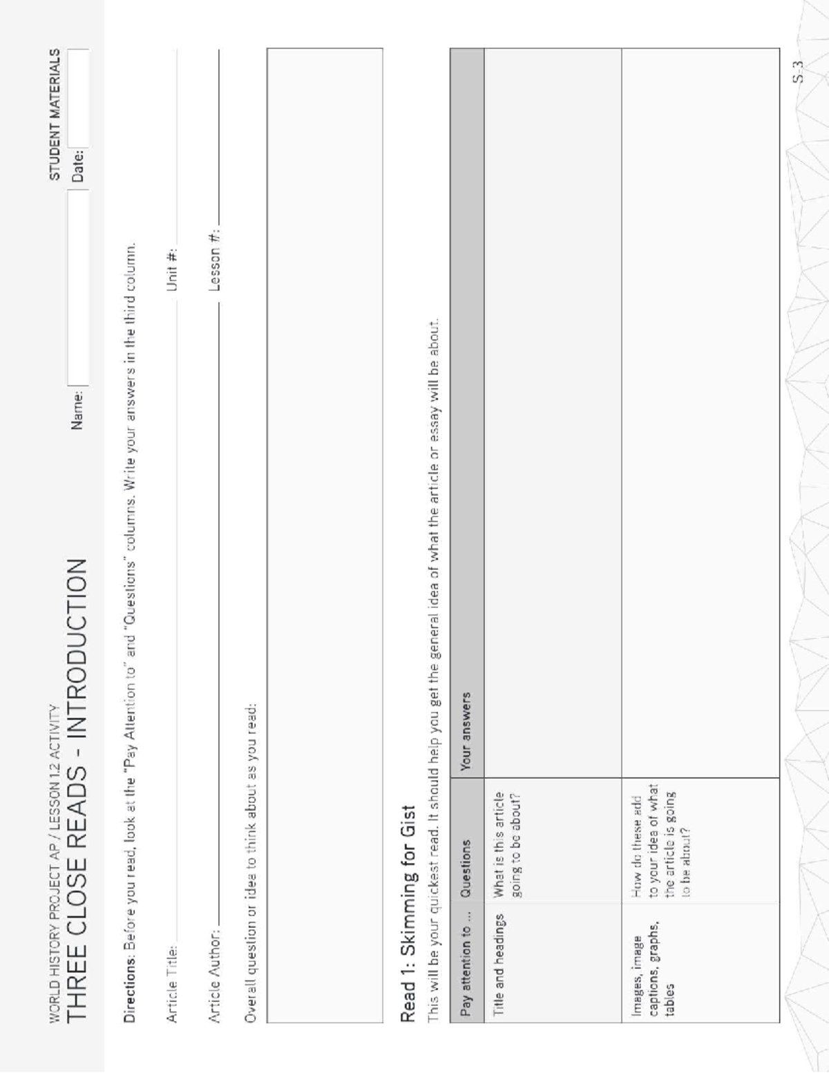Close read template - history work - WORLD HISTORY PROJECT AP LESSON 1 ...