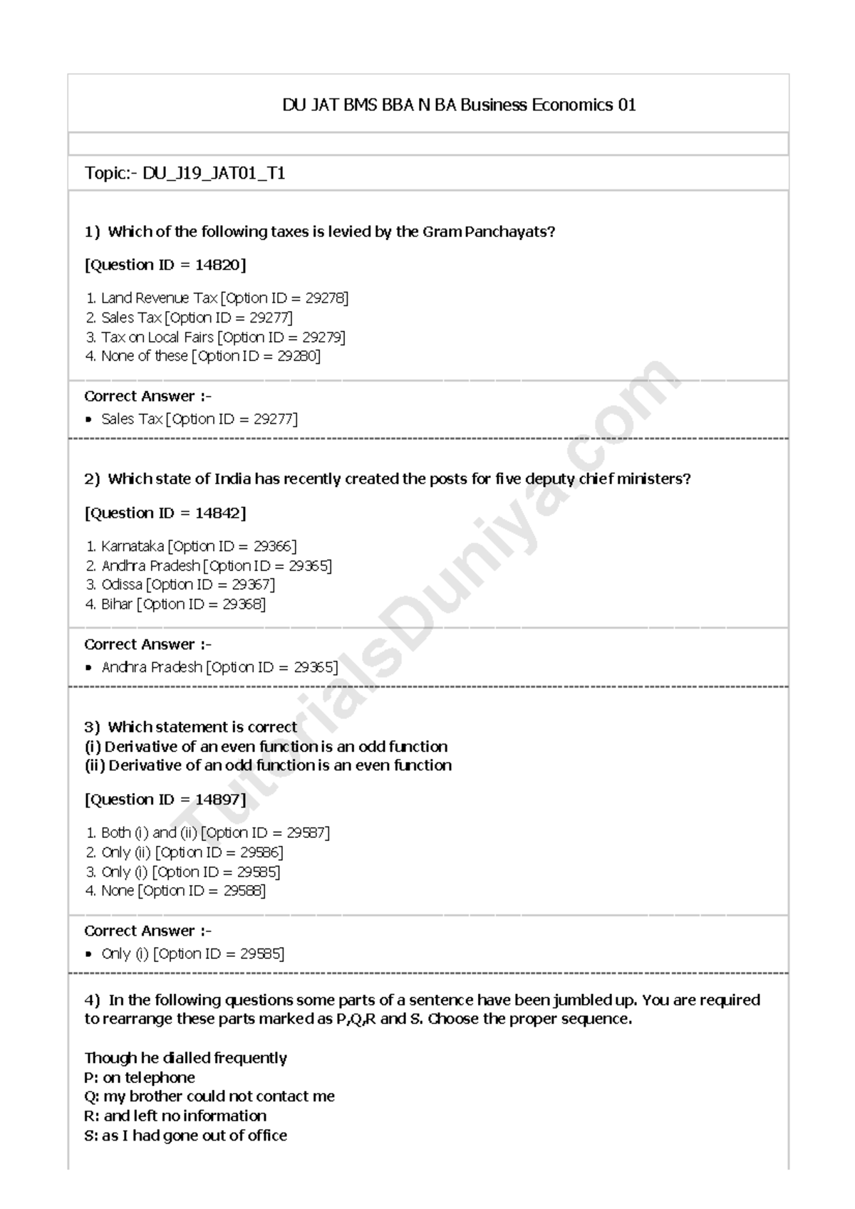 DU JAT 2019 Question Paper Shift 1 - ####### DU JAT BMS BBA N BA ...