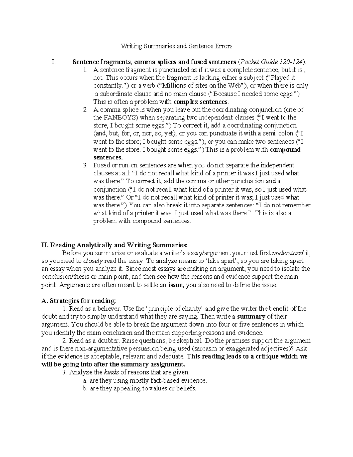 English 1100 Lecture 2 Writing Summaries and Sentence Errors 2022 ...