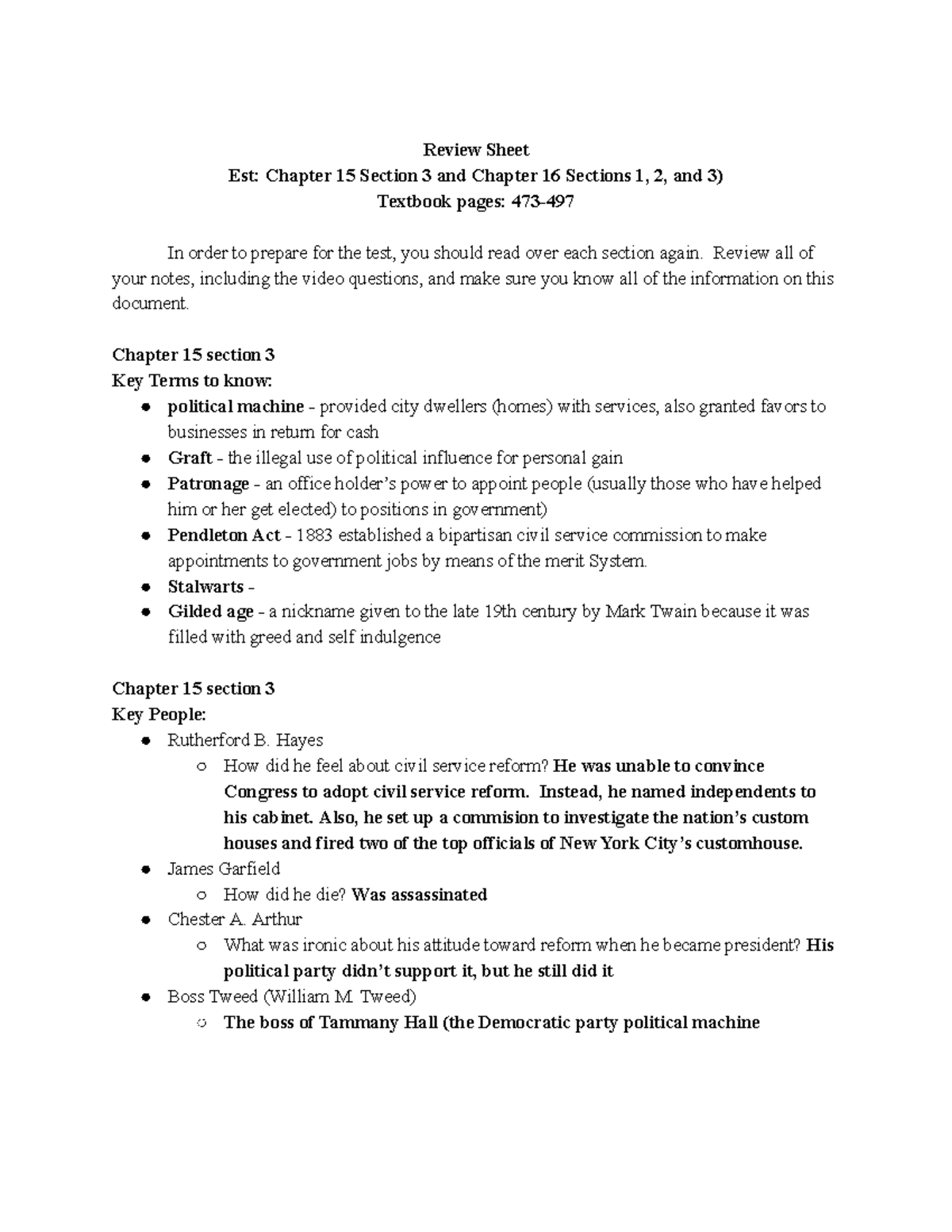 JP Review Sheet Ch. 15 Section 3 and Chapter 16 Sections 1, 2, and 3 ...