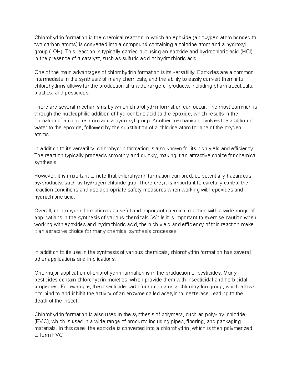 Chlorohydrin formation essay - This reaction is typically carried out ...