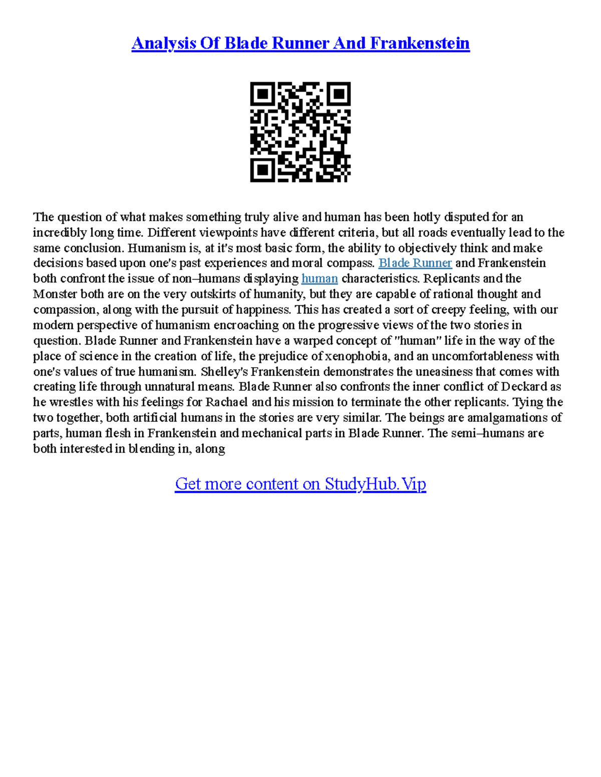Blade Runner And Frankenstein Essay - Analysis Of Blade Runner And ...