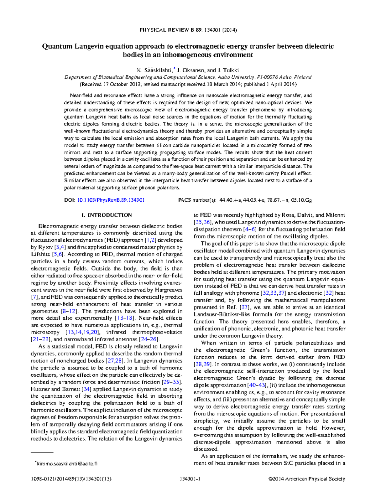 Quantum langevin equation approach - PHYSICAL REVIEW B 89 , 134301 ...