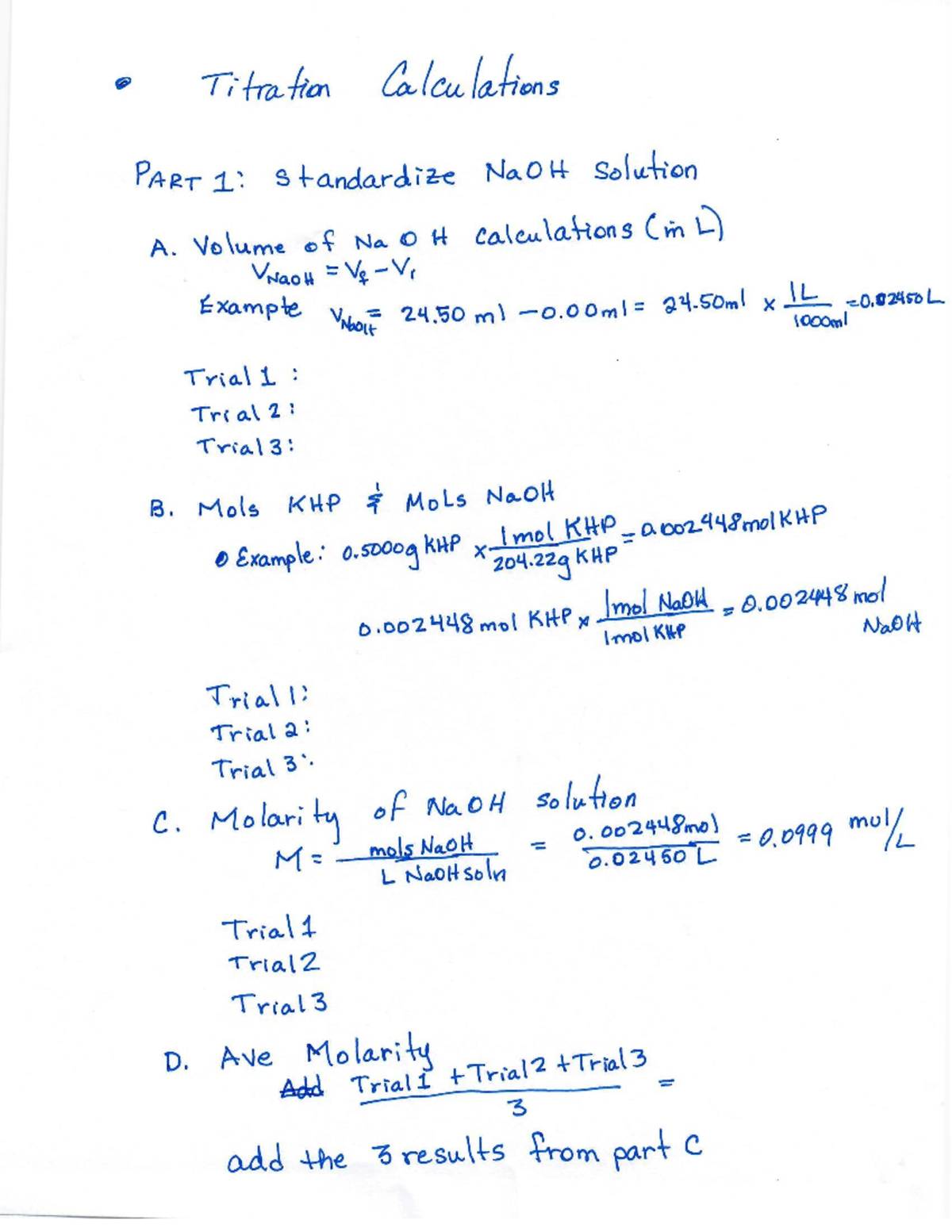 Exp 32 titration calculations - CHEM 101 - Studocu