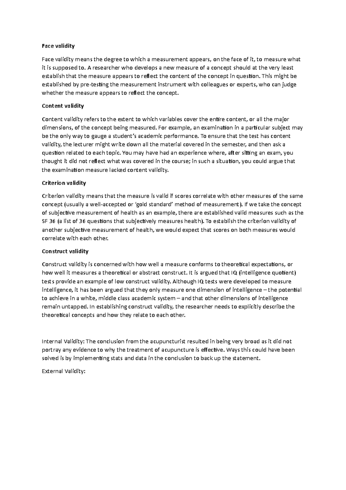 Face validity - Week 7 questions - Face validity Face validity means ...