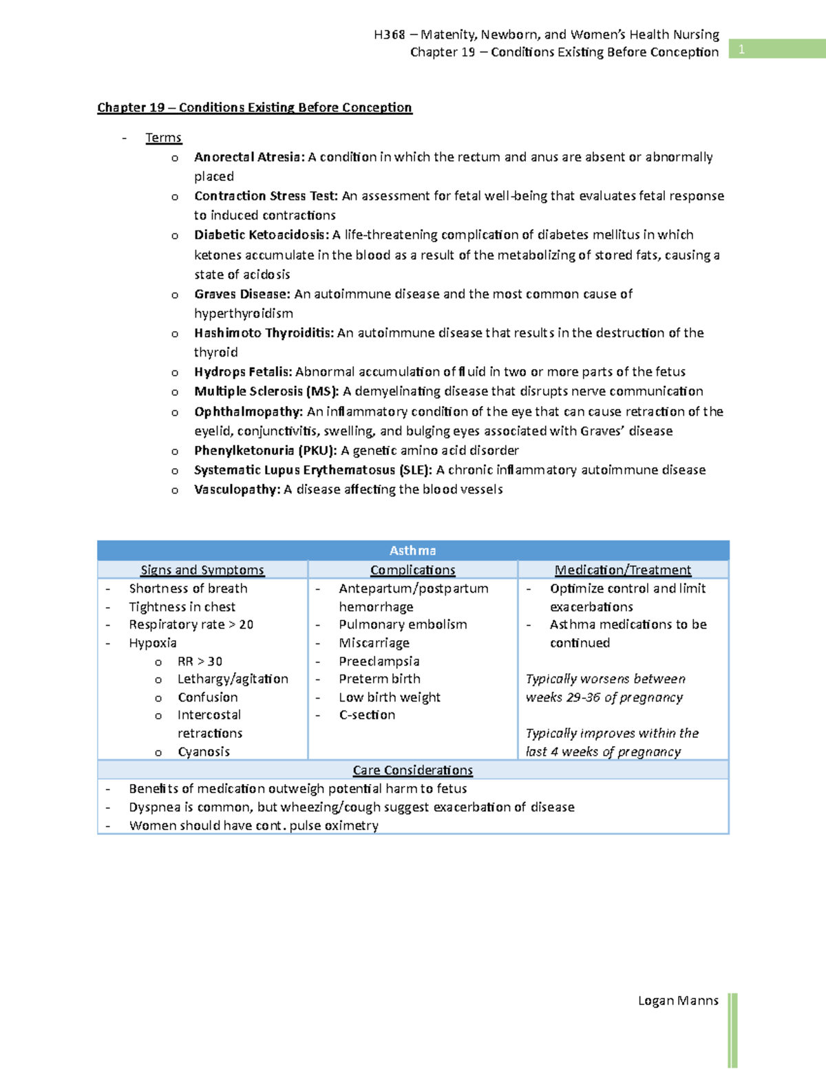 Chapter 19 - OB - 1 Chapter 19 – Conditions Existing Before Conception ...