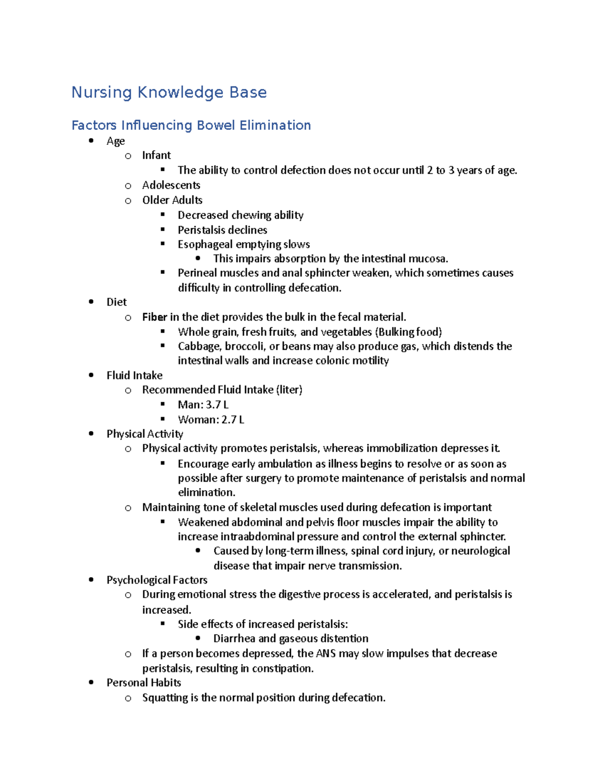 Chapter 47 Bowel Elimination - Nursing Knowledge Base Factors ...