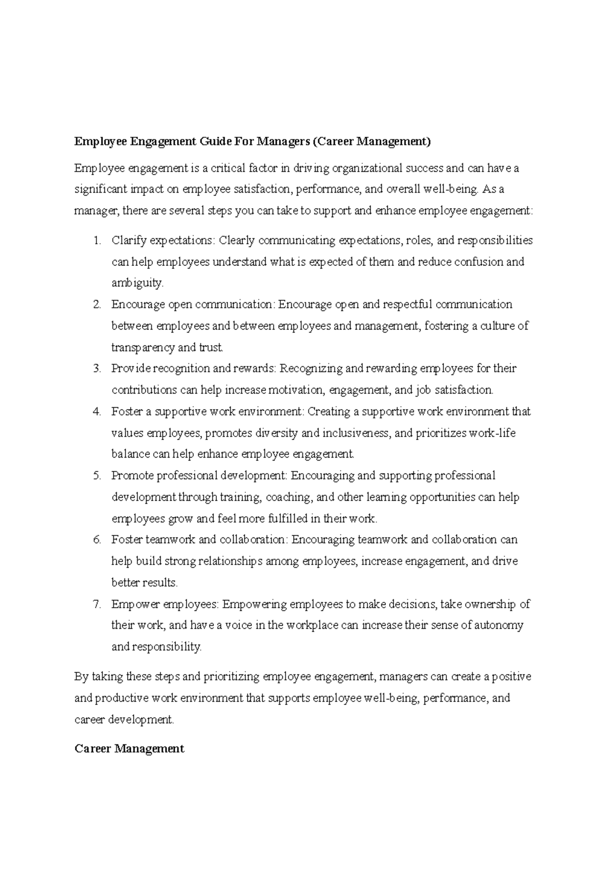 Employee Engagement Guide For Managers (Career Management) - As a ...